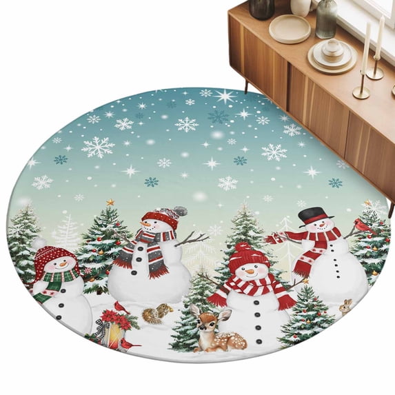 4ft Round Rug Teal Christmas Area Rugs for Living Room Bedroom Washable ...