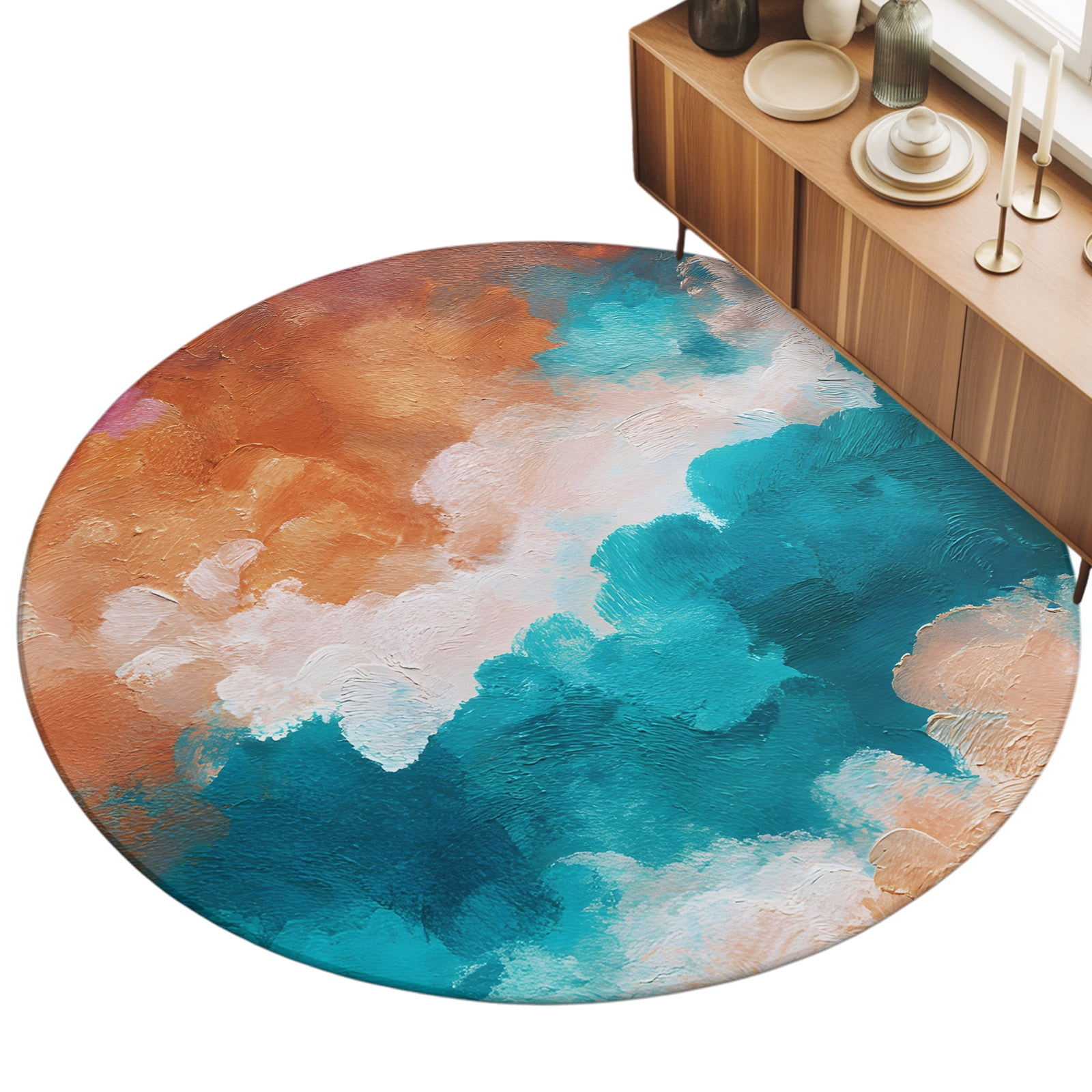 4ft Round Rug Teal Orange Ombre Area Rugs for Living Room Bedroom ...