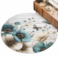 4ft Round Rug Teal Tulip Butterfly Area Rugs for Living Room Bedroom ...