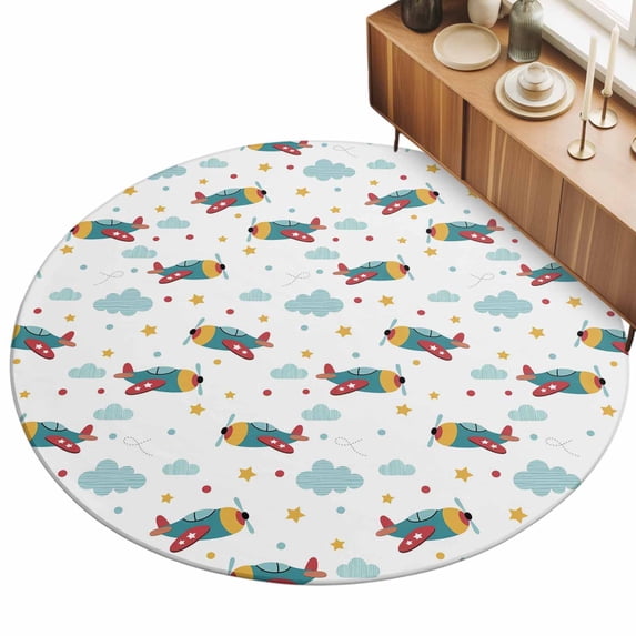 4ft Round Rug Turquoise Airplane Area Rugs for Living Room Bedroom ...
