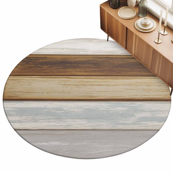 4ft Round Rug Vintage Brown Wood Area Rugs for Living Room Bedroom ...