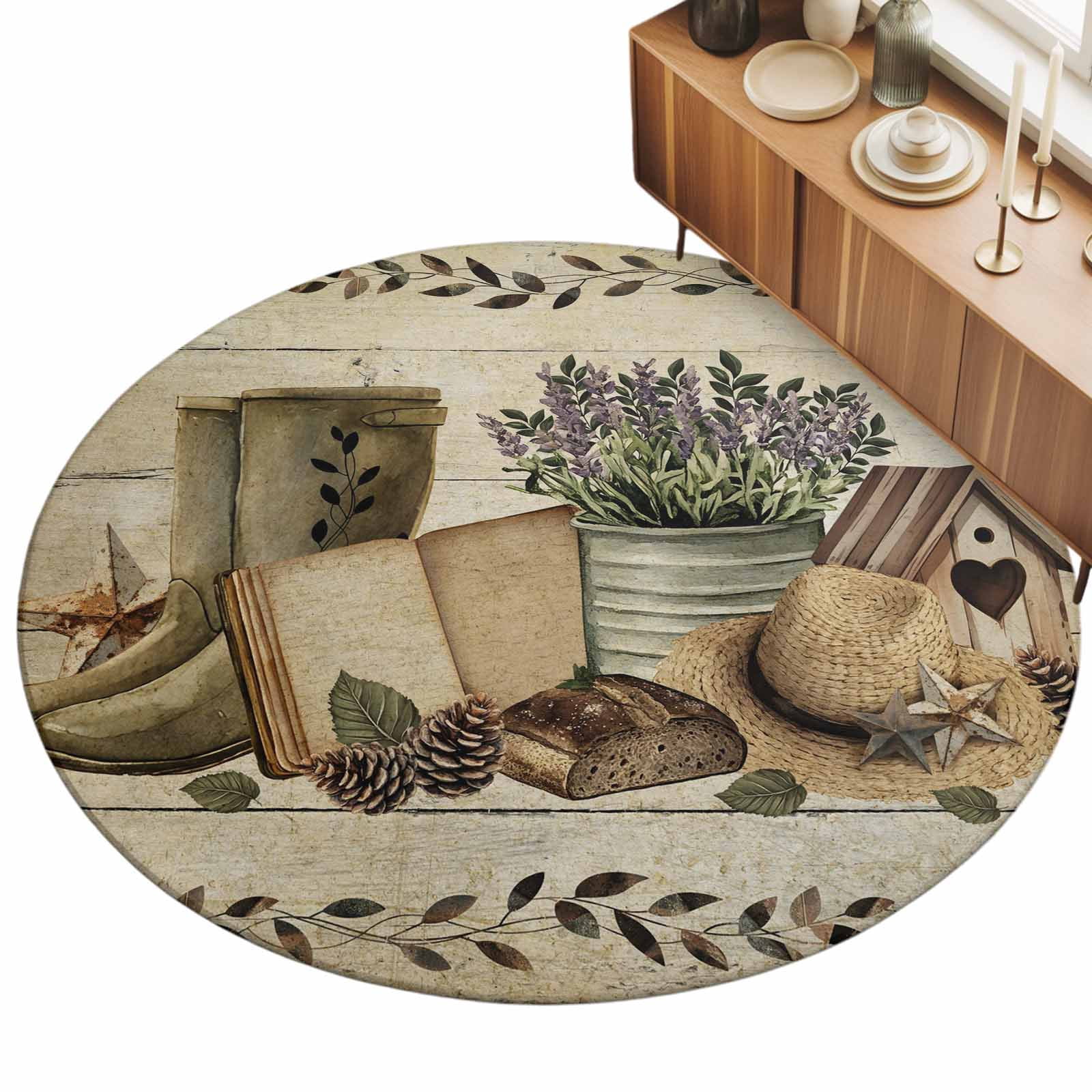 4ft Round Rug Vintage Farmhouse Area Rugs for Living Room Bedroom ...