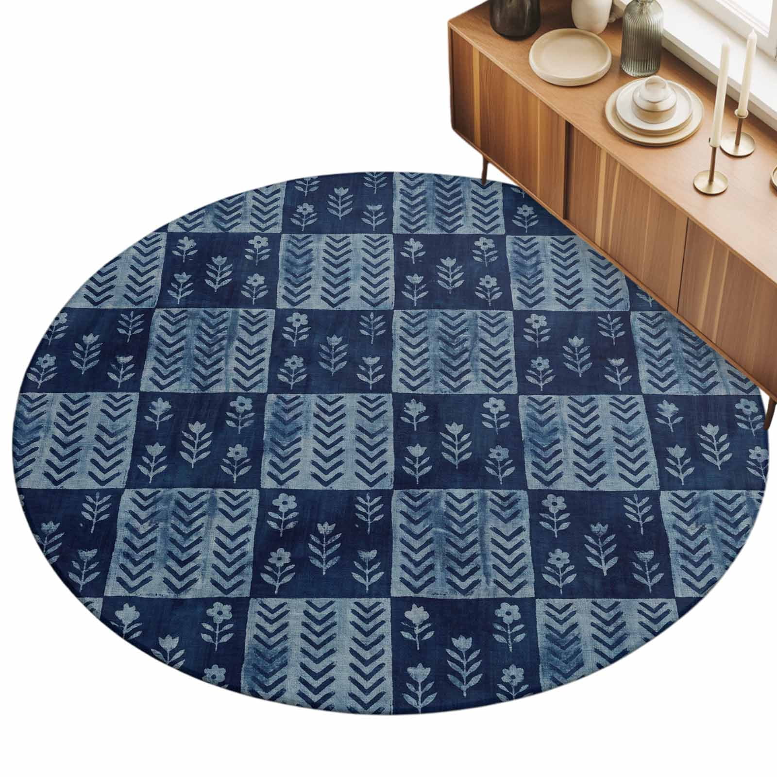 4ft Round Rug Vintage Floral Area Rugs for Living Room Bedroom Washable ...