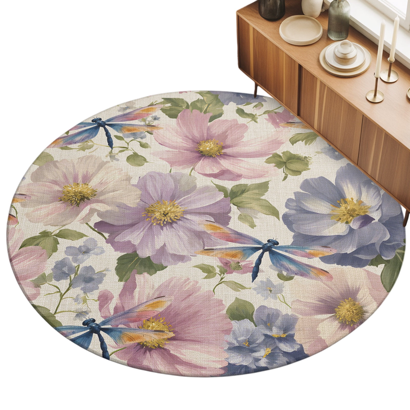 4ft Round Rug Vintage Flowers Area Rugs for Living Room Bedroom ...