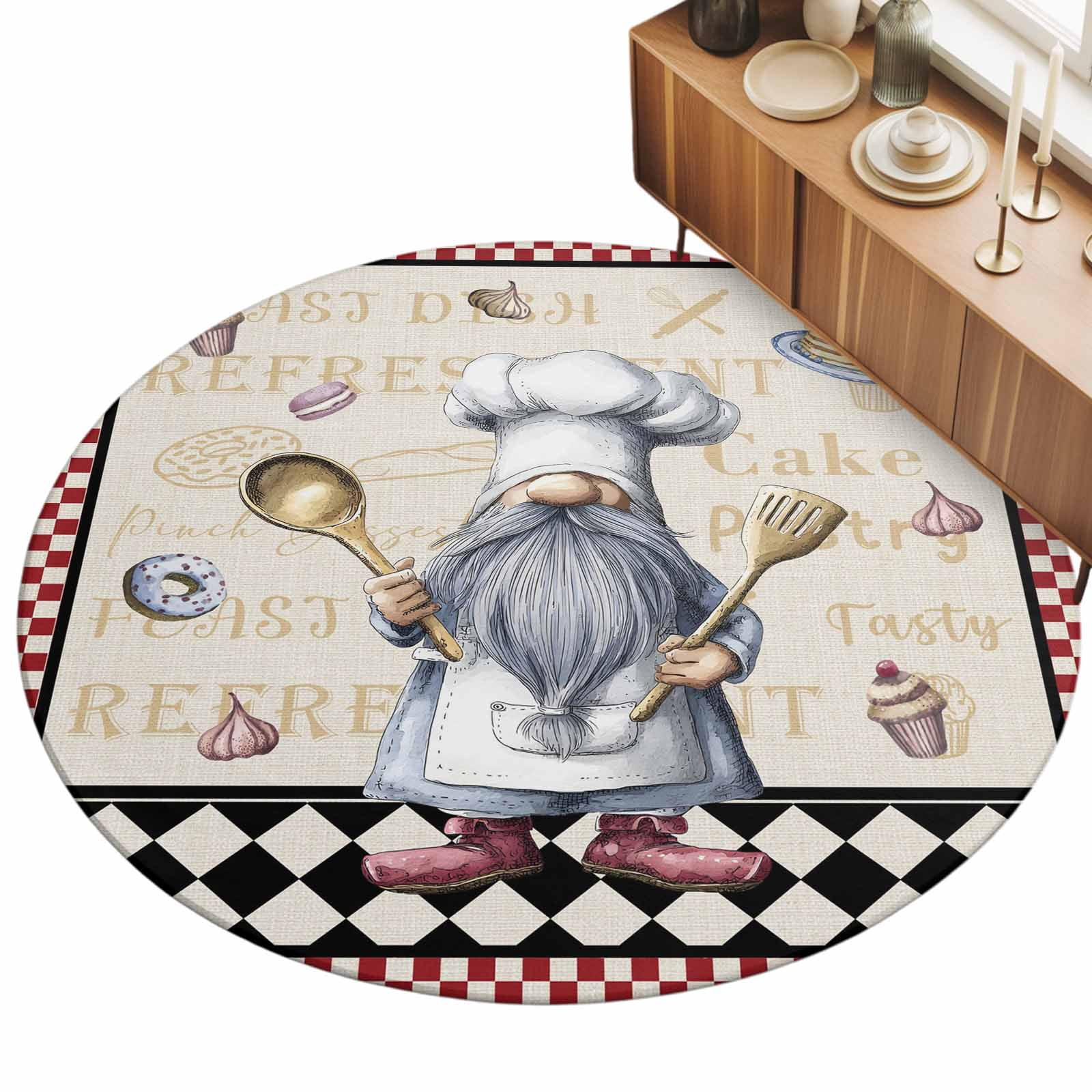 4ft Round Rug Vintage Gnomes Area Rugs for Living Room Bedroom Washable ...