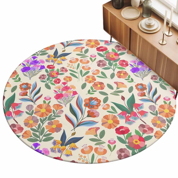 4ft Round Rug Watercolor Floral Area Rugs for Living Room Bedroom ...