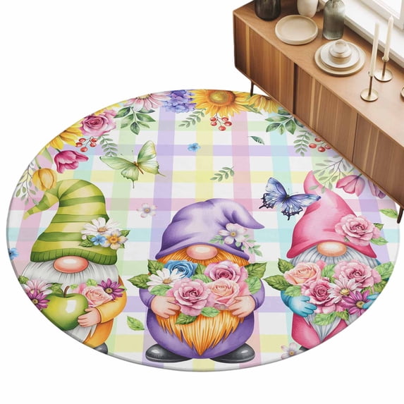 4ft Round Rug Watercolor Floral Gnomes Area Rugs for Living Room ...