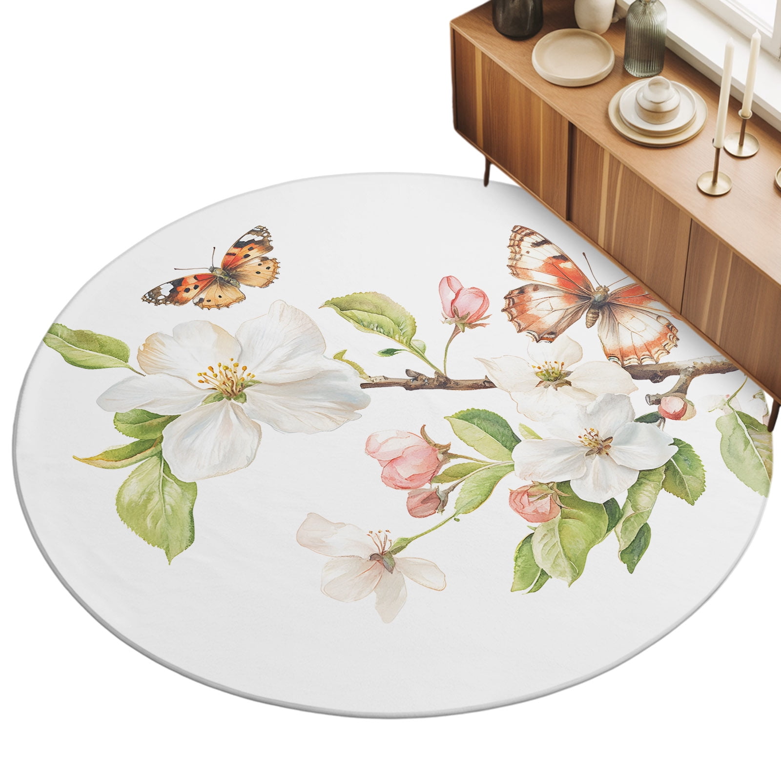 4ft Round Rug Watercolor Flowers Area Rugs for Living Room Bedroom ...