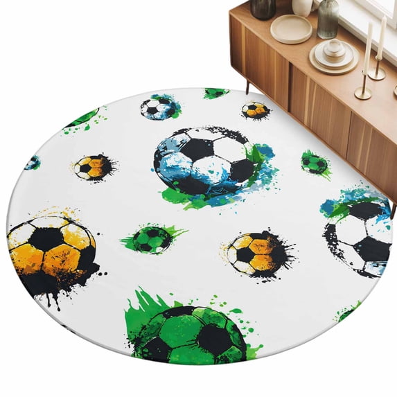4ft Round Rug Watercolor Football Area Rugs for Living Room Bedroom ...