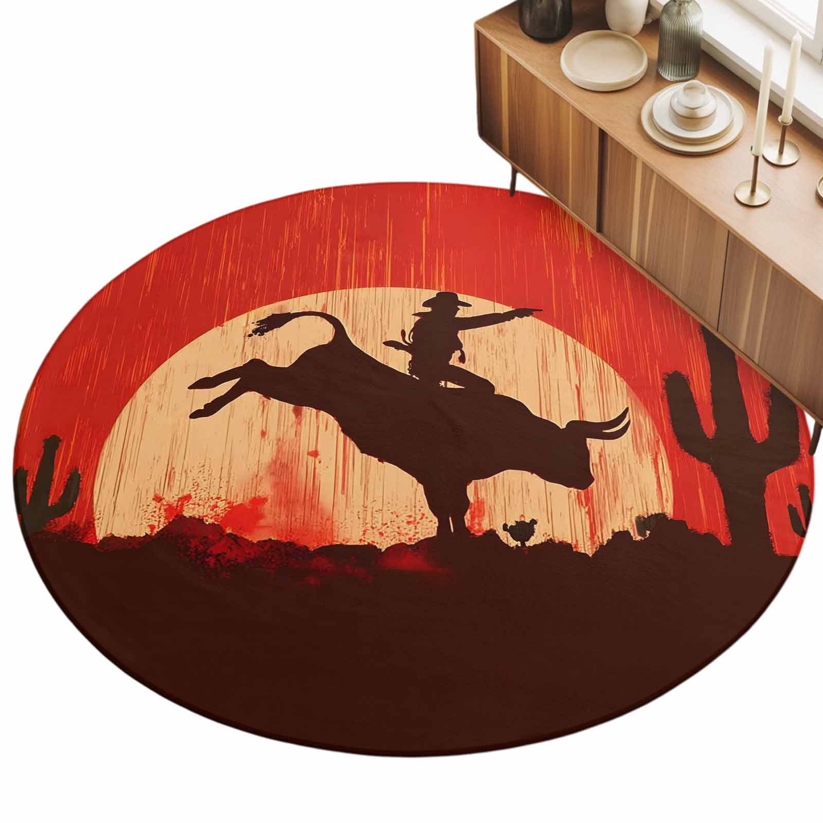 4ft Round Rug Western Cow Boy Area Rugs for Living Room Bedroom ...