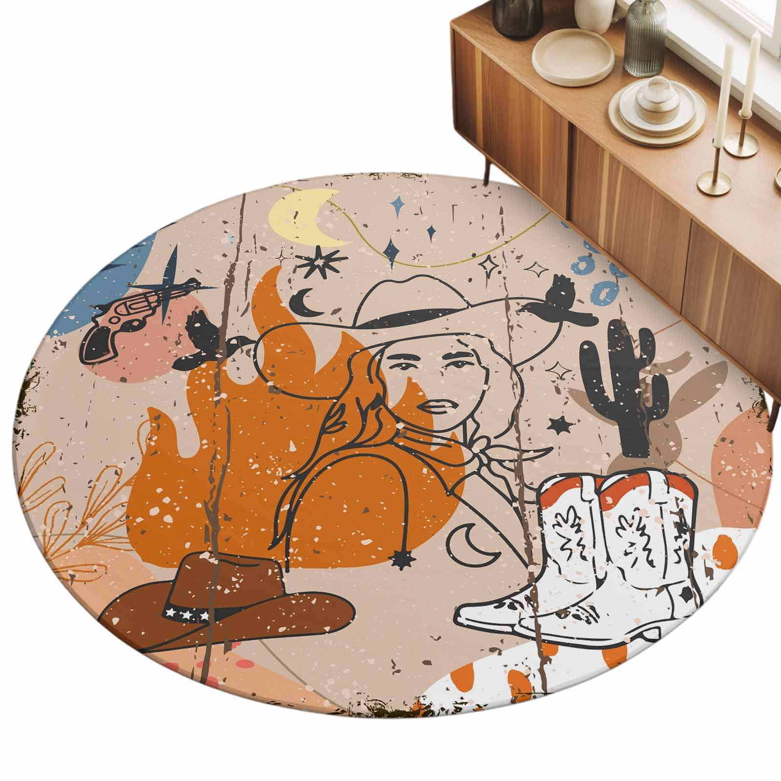 4ft Round Rug Western Cowboys Area Rugs for Living Room Bedroom ...