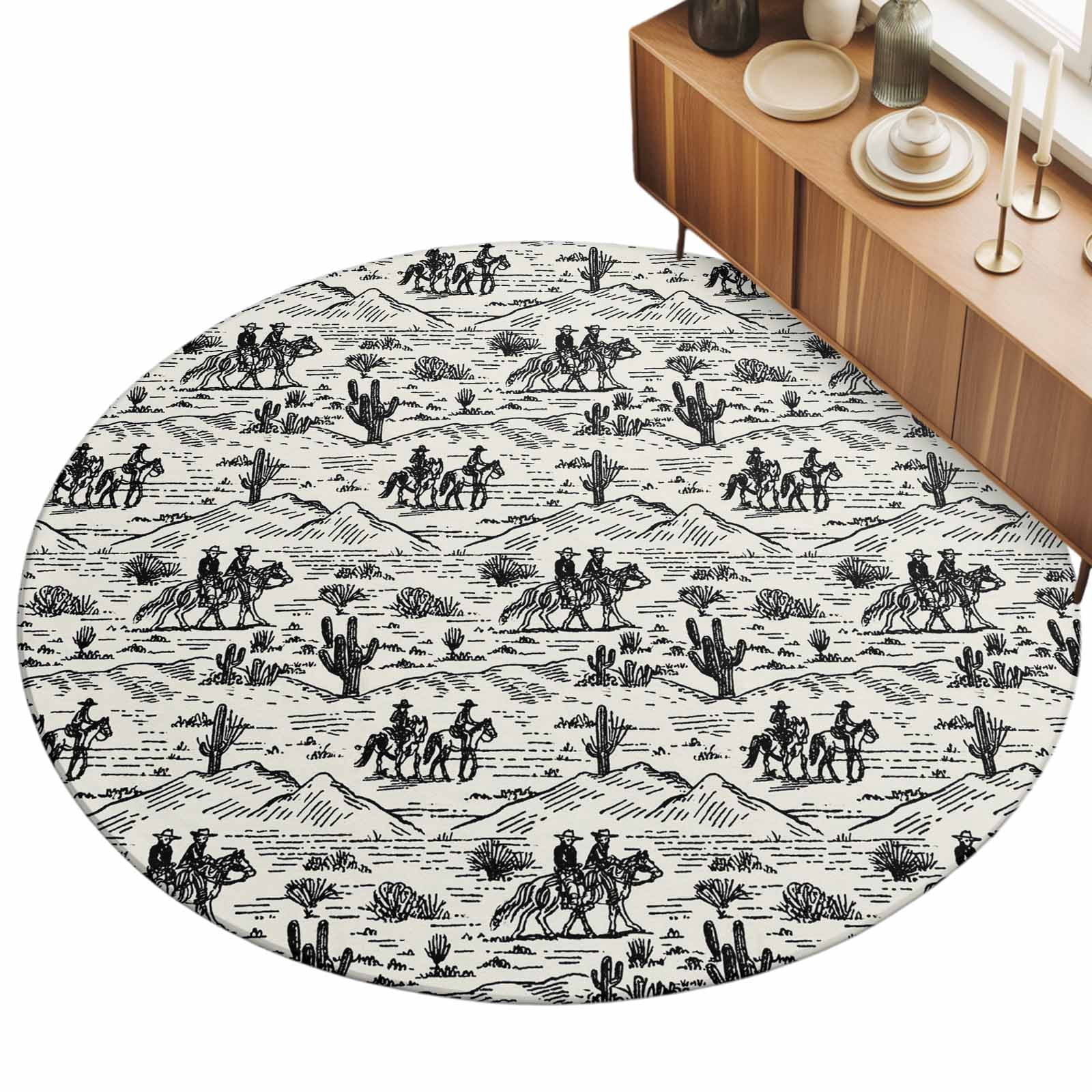 4ft Round Rug Western Cowboys Area Rugs for Living Room Bedroom ...