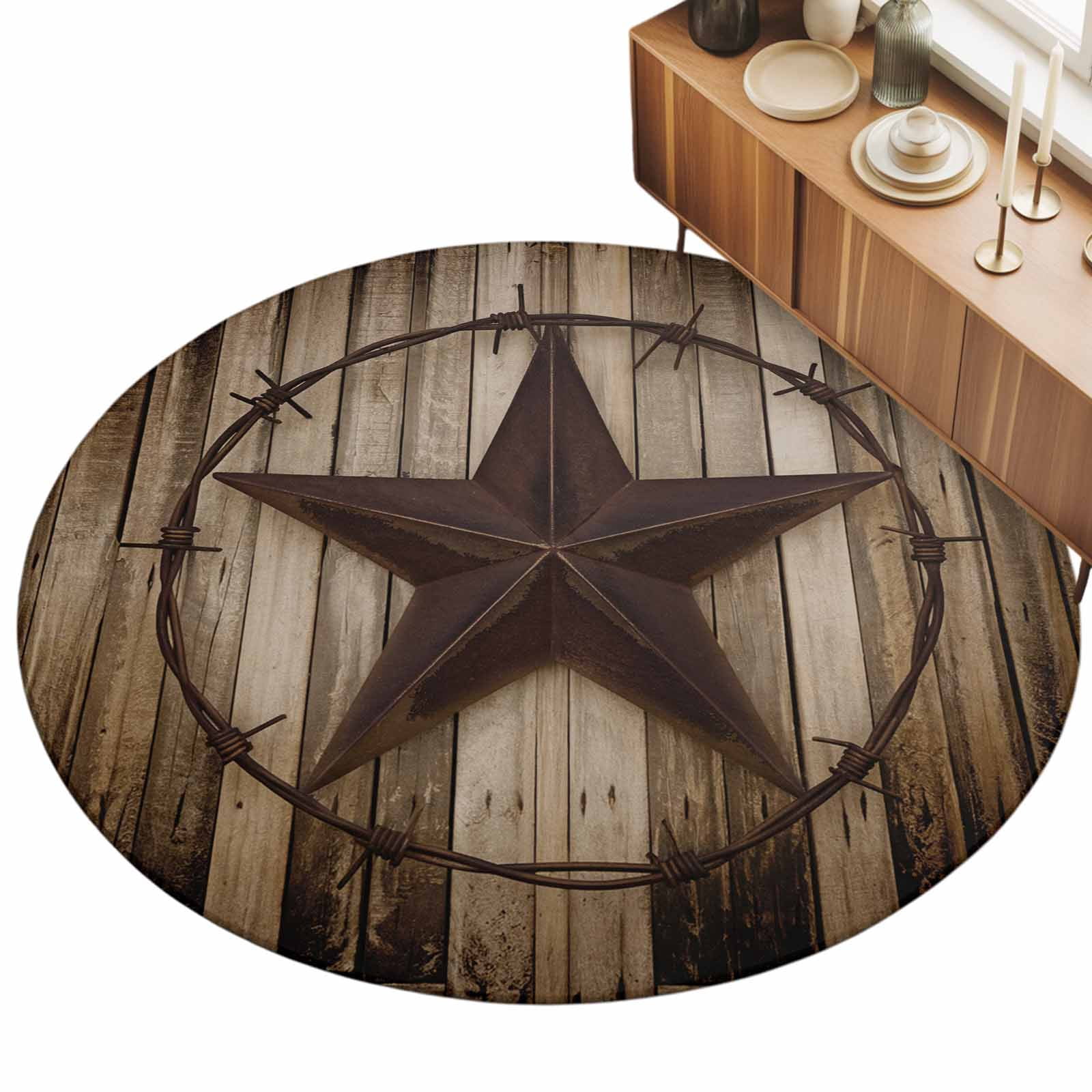 4ft Round Rug Western Star Retro Area Rugs for Living Room Bedroom ...