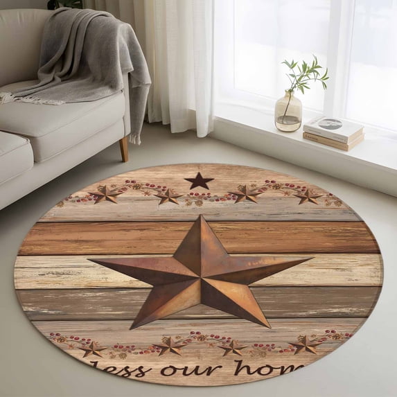 4ft Round Rug, Western Texas Star Retro Non-Skid Rubber Backing Large ...