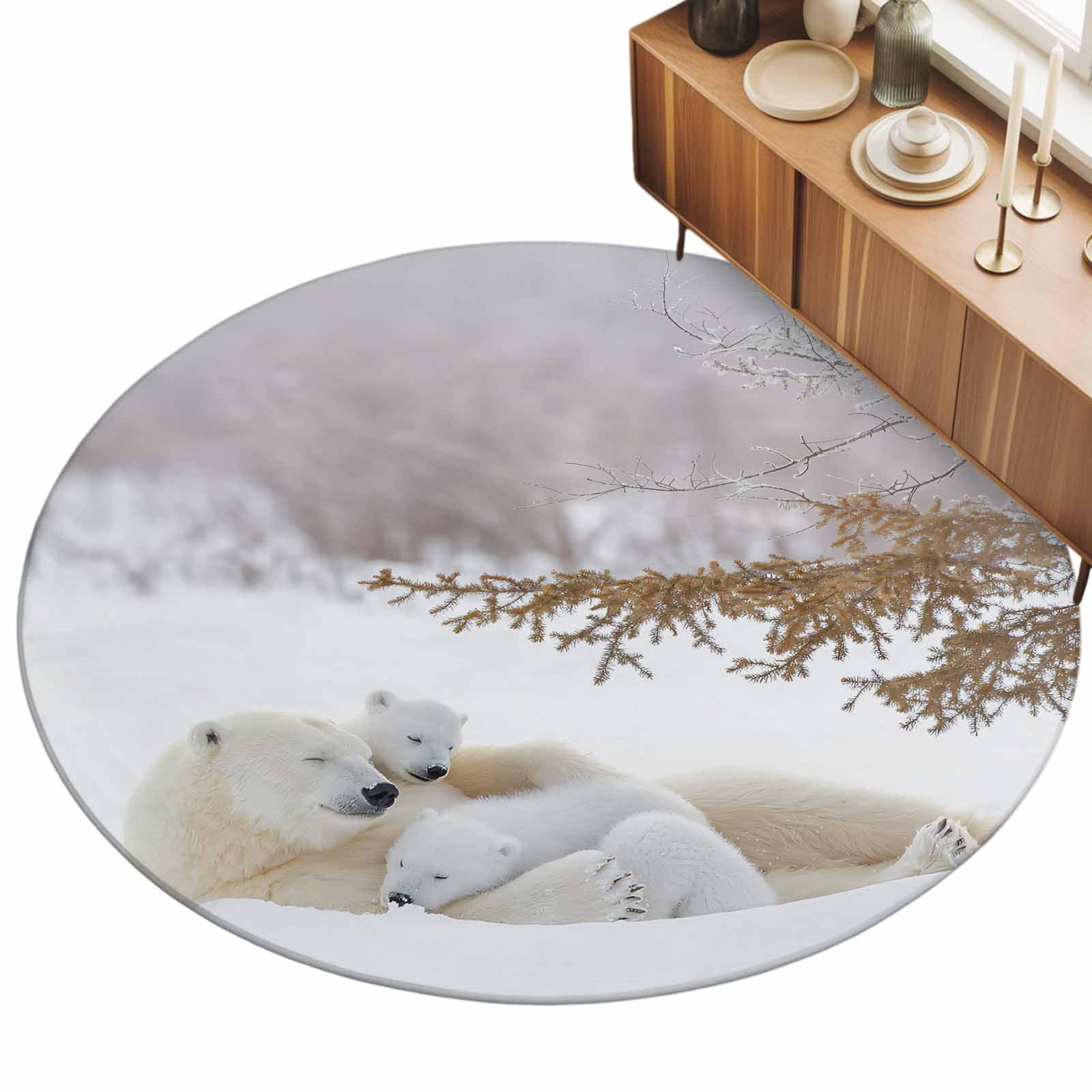 4ft Round Rug White Animals Area Rugs for Living Room Bedroom Washable ...
