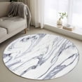 4ft Round Rug, White Marble Non-Skid Rubber Backing Large Area Rugs ...