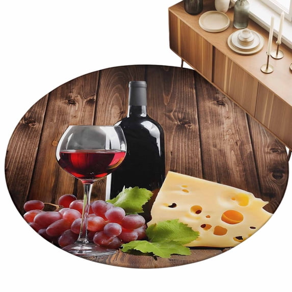 4ft Round Rug Wine Cheese Area Rugs for Living Room Bedroom Washable ...