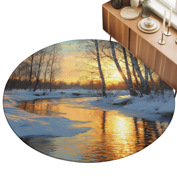 4ft Round Rug Winter Sunset Area Rugs for Living Room Bedroom Washable ...