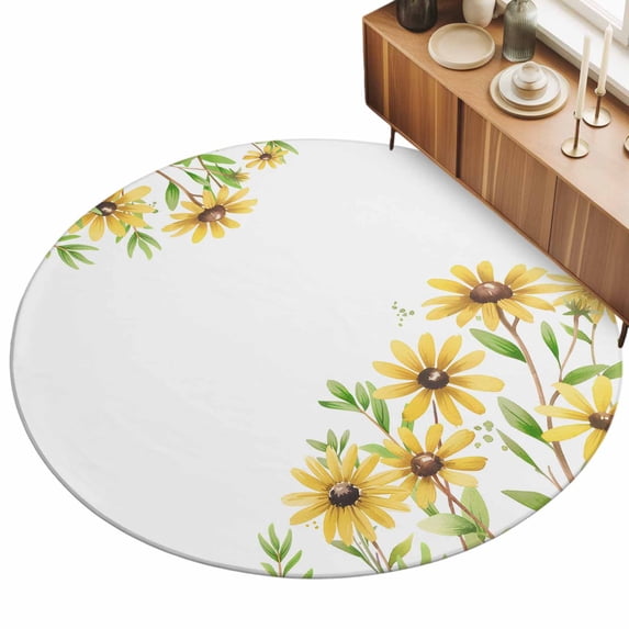 4ft Round Rug Yellow Daisy Flowers Area Rugs for Living Room Bedroom ...