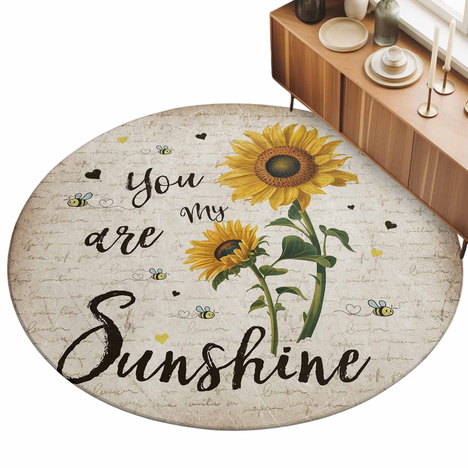 4ft Round Rug Yellow Sunflower Area Rugs for Living Room Bedroom ...