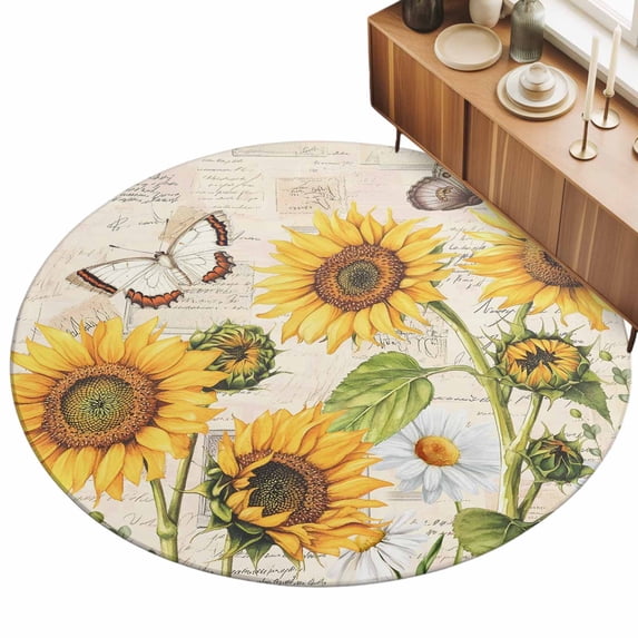 4ft Round Rug Yellow Sunflowers Area Rugs for Living Room Bedroom ...