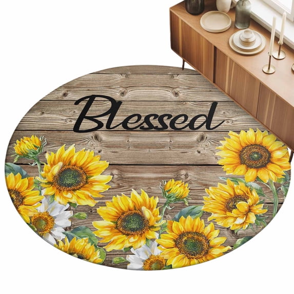 4ft Round Rug Yellow Sunflowers Area Rugs for Living Room Bedroom ...