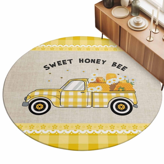 4ft Round Rug Yellow Truck Area Rugs for Living Room Bedroom Washable ...