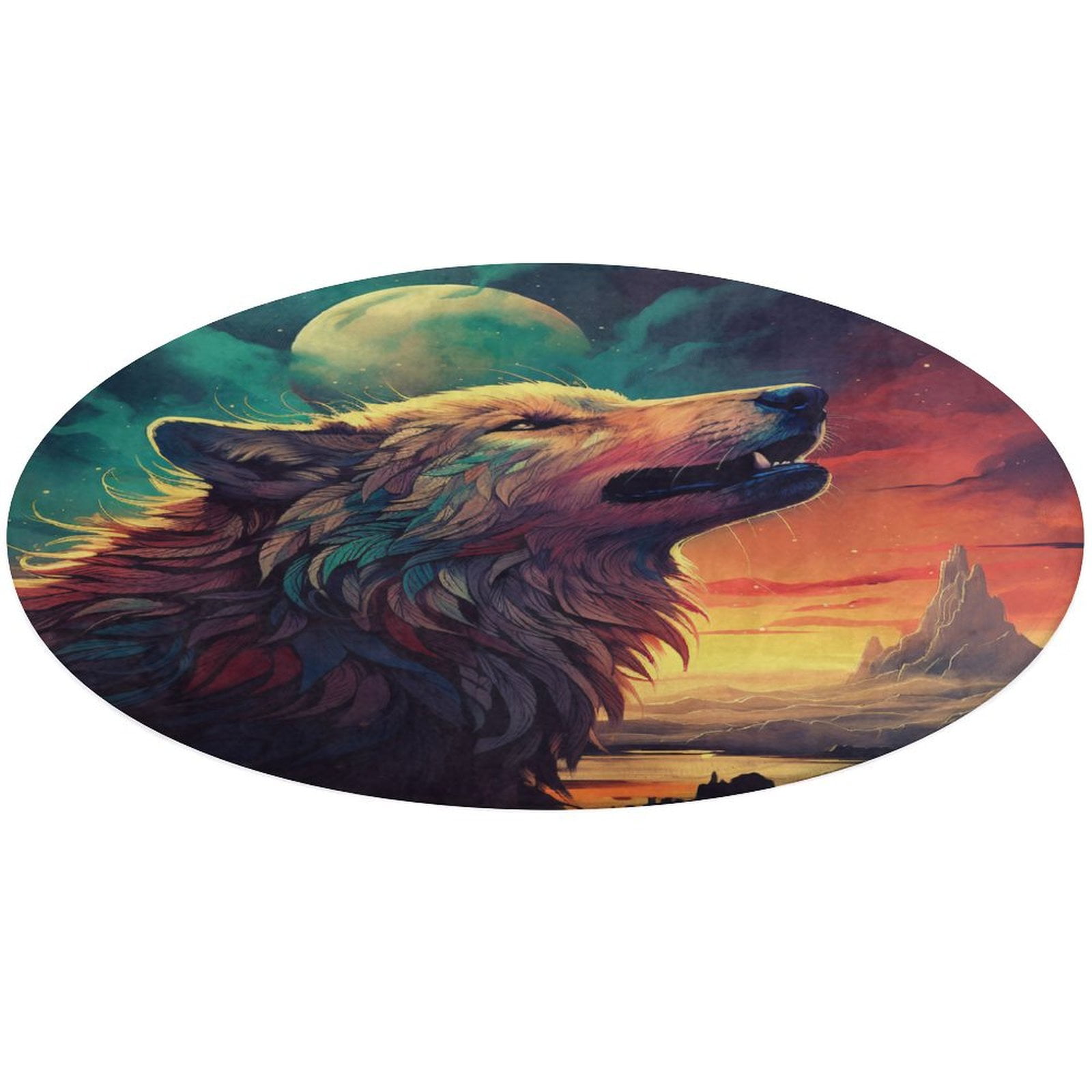 4ft Rug for Kids Room Playroom Nursery Bedroom Colorful Lone Wolf ...