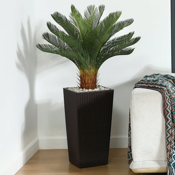 4ft UV Resistant Artificial Cycas Plant with Brown Tall Planter, Pre ...