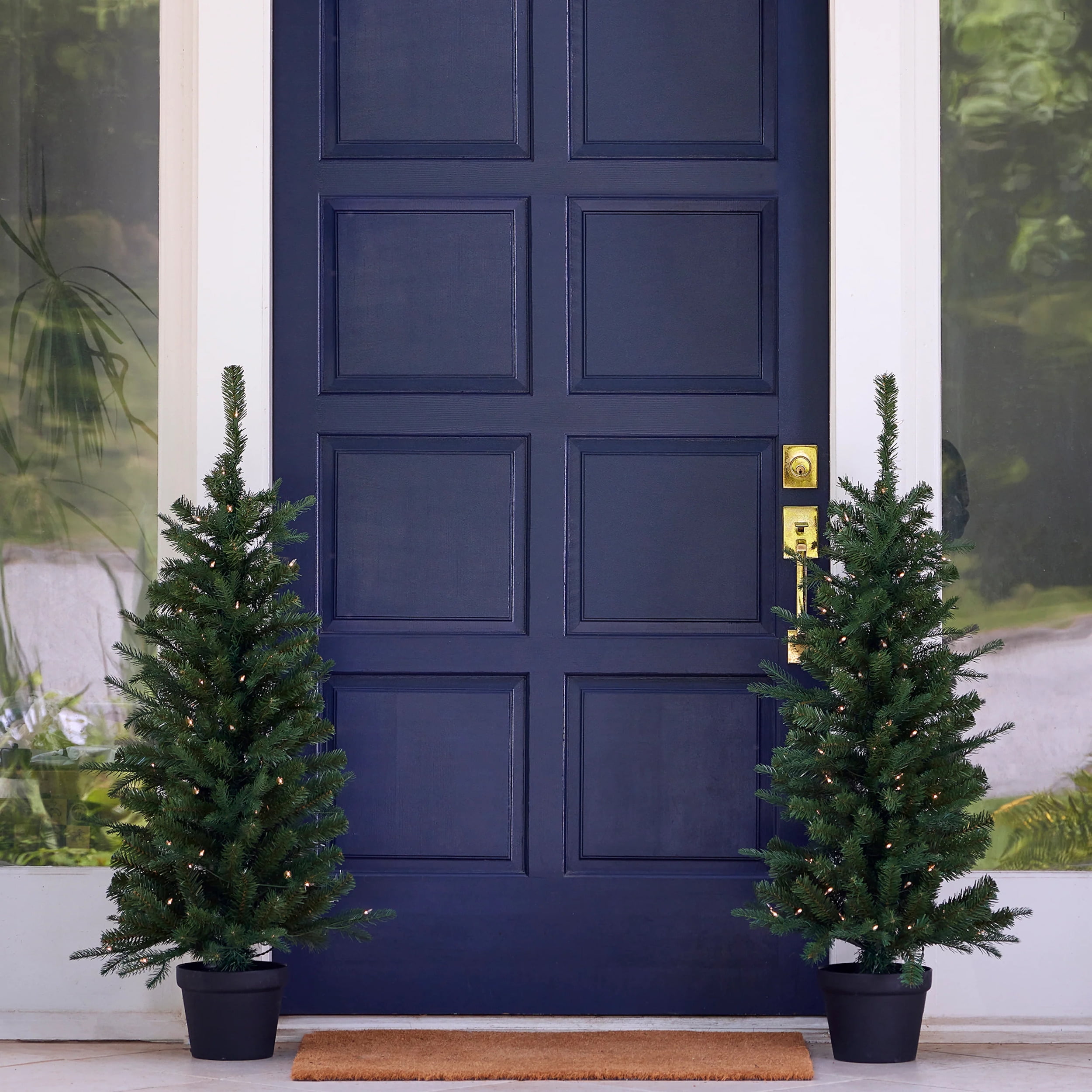 4ft Valley Pine Porch Tree (Set of 2) Each Tree is Pre-Lit with 50 UL ...