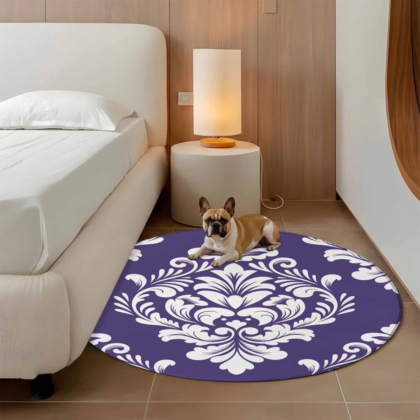 4ft Washable Round Rug, Classic Floral Pattern Non-Slip Circle Area Rug ...