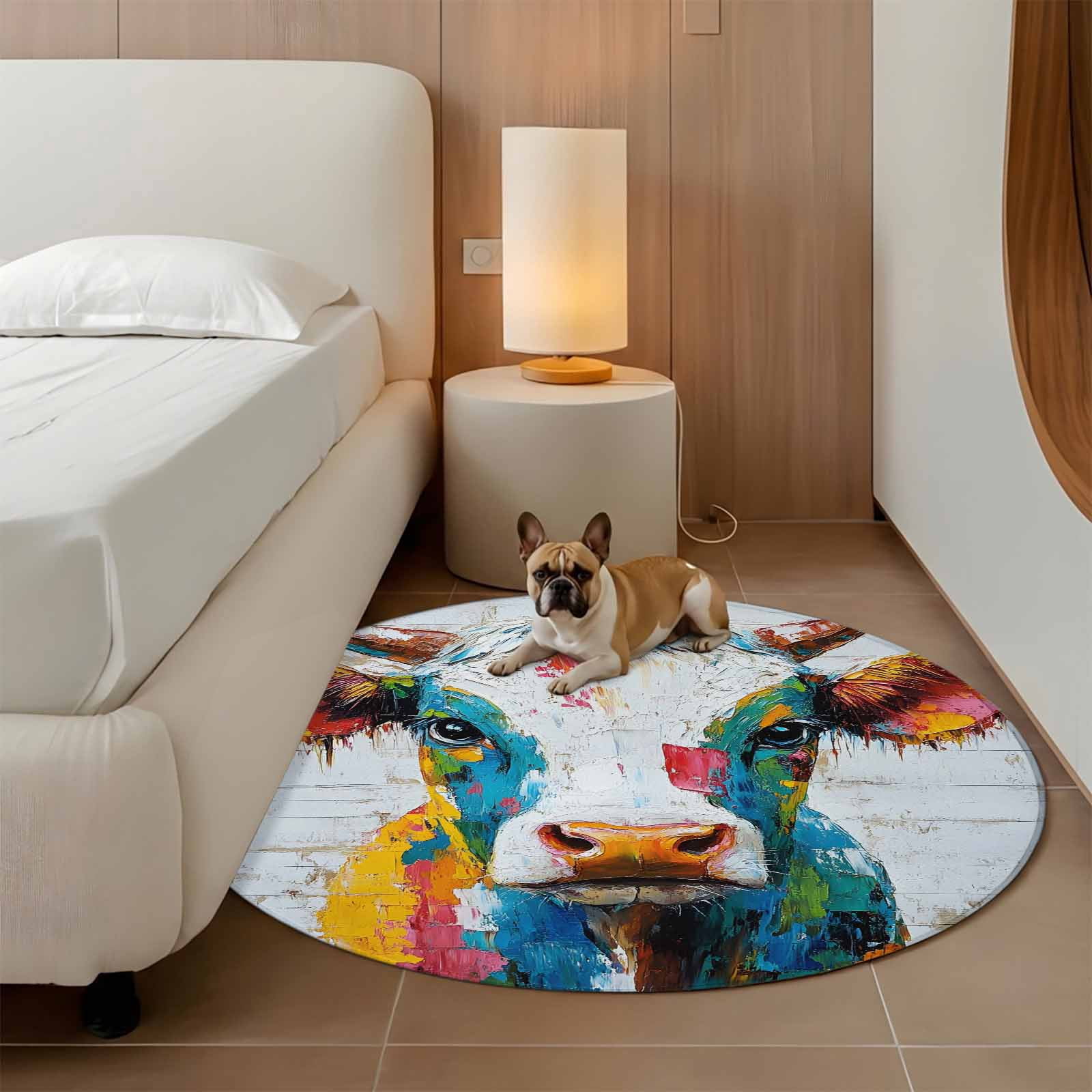 4ft Washable Round Rug, Country Oil Painting Non-Slip Circle Area Rug ...
