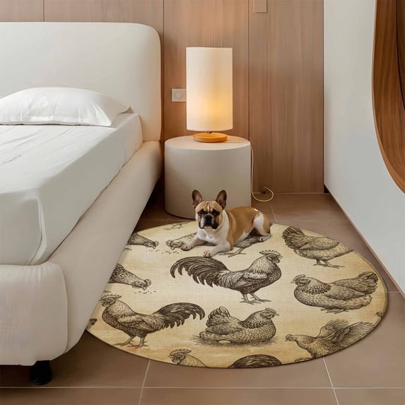 4ft Washable Round Rug, Farm Chicken Non-Slip Circle Area Rug for ...