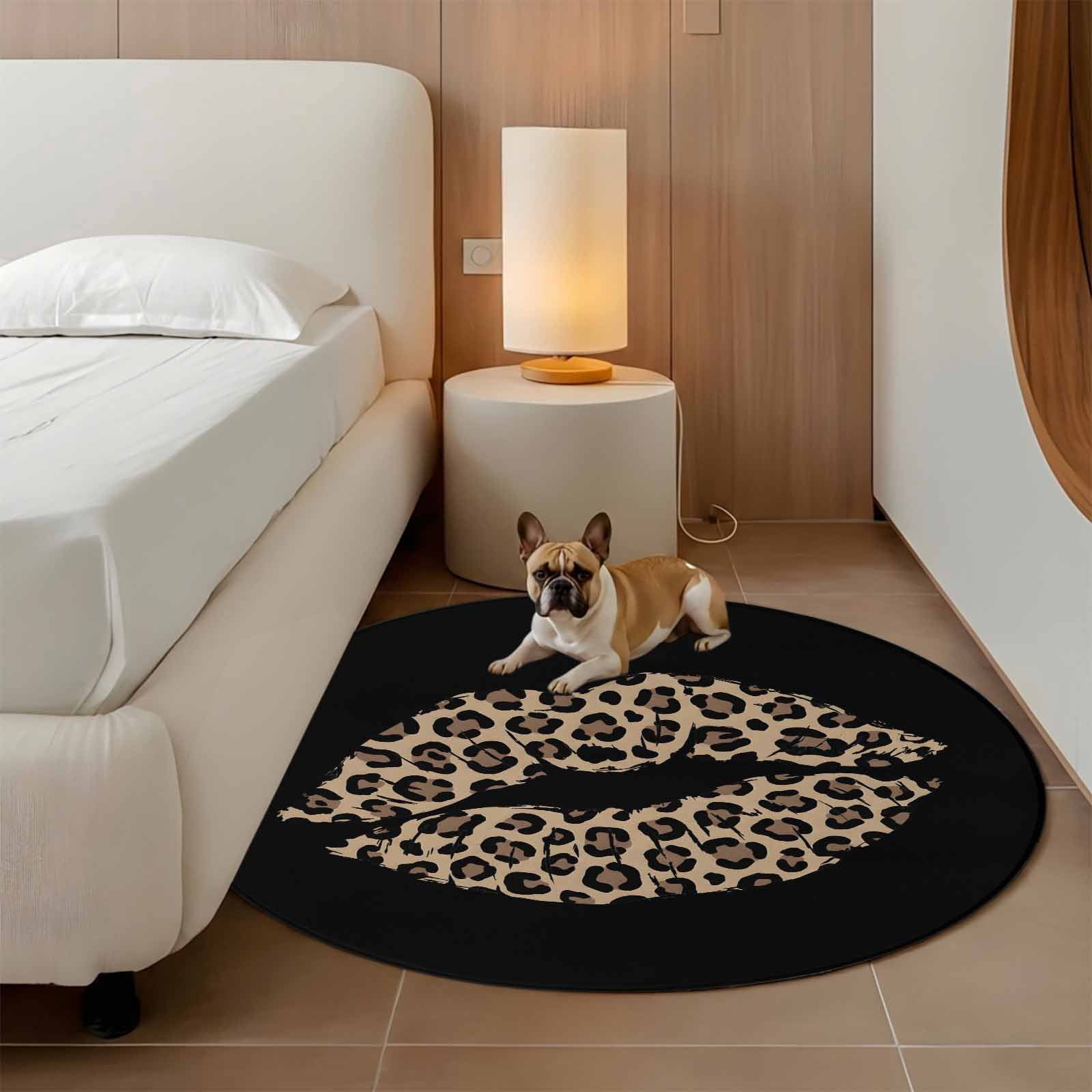 4ft Washable Round Rug, Leopard Lip Non-Slip Circle Area Rug for Living ...