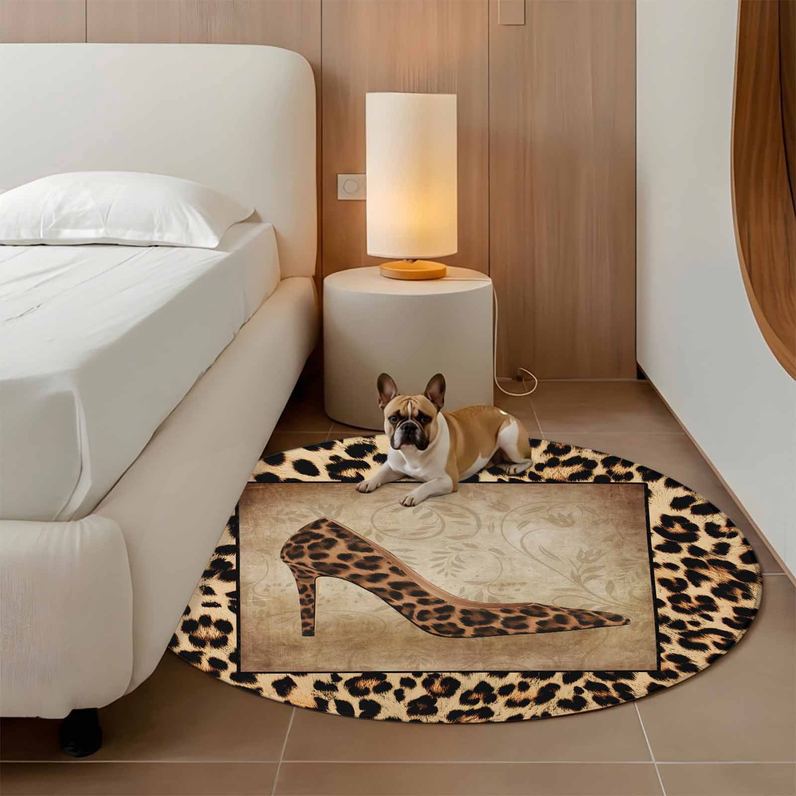 4ft Washable Round Rug, Leopard Print High Heels Non-Slip Circle Area ...
