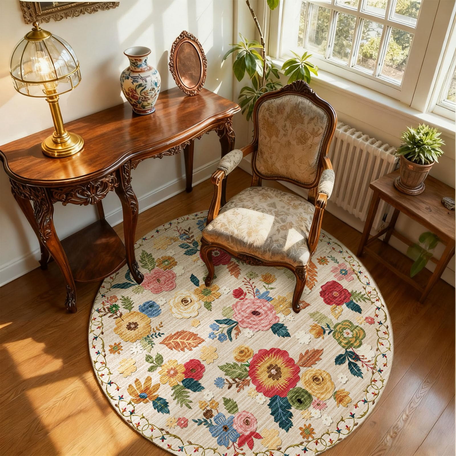 4ft Washable Round Rugs For Bedroom: Circle Living Room Rug Flvintnon ...