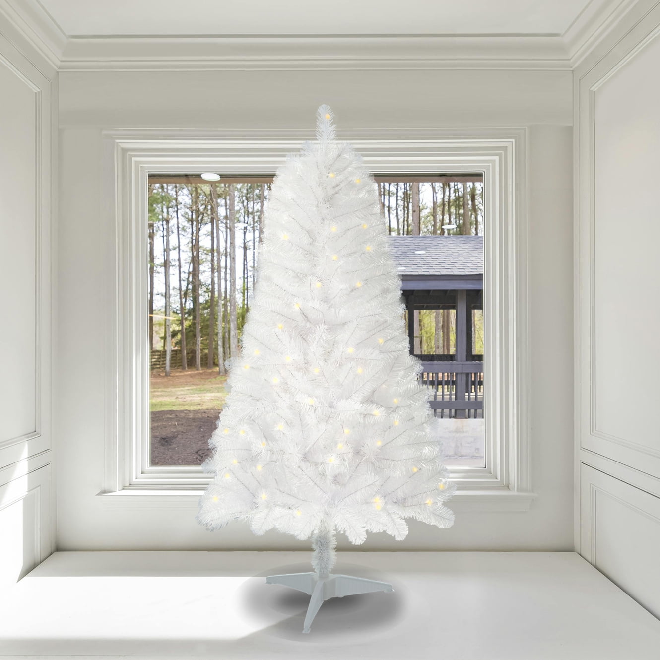 4ft White Artificial Christmas Tree with Stand, Prelit Christmas Tree ...