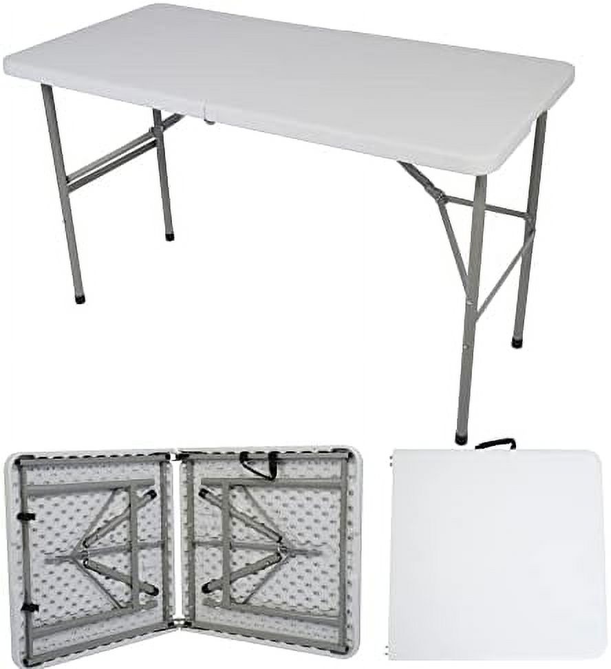 4ft White Folding Portable Table 48'' Fold-in-Half Utility Table w ...
