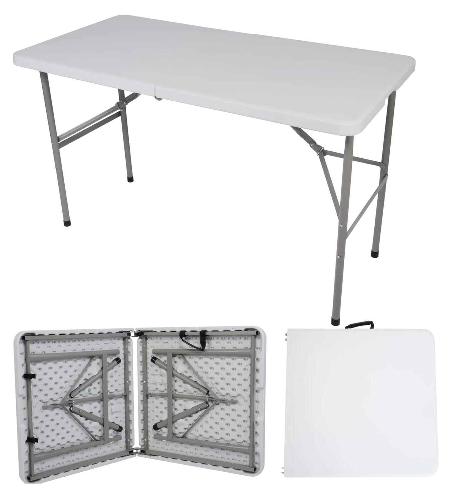 4ft White Folding Portable Table '' Fold-in-Half Utility Table w/Handle ...