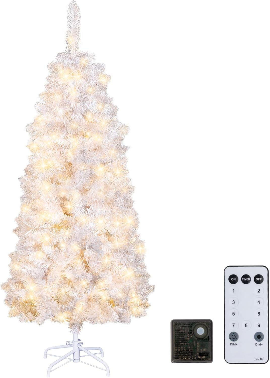 4ft White Pencil Christmas Tree with Remote Control, Prelit Slim ...