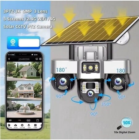 4g cellular three lens 360 degree view solar powered smart security ...