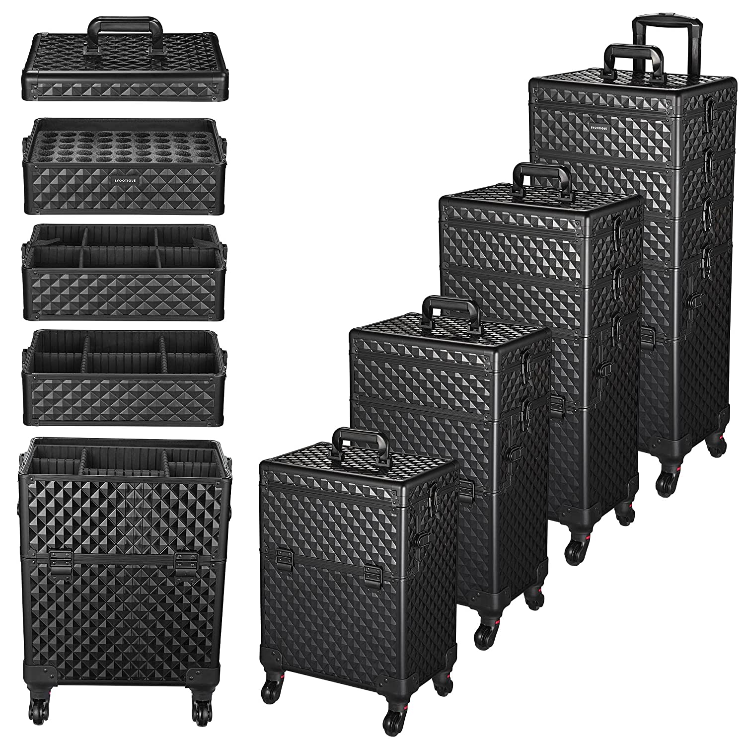 4in1 Makeup Case Aluminum Cosmetic Train Case Organizer with Mirror ...