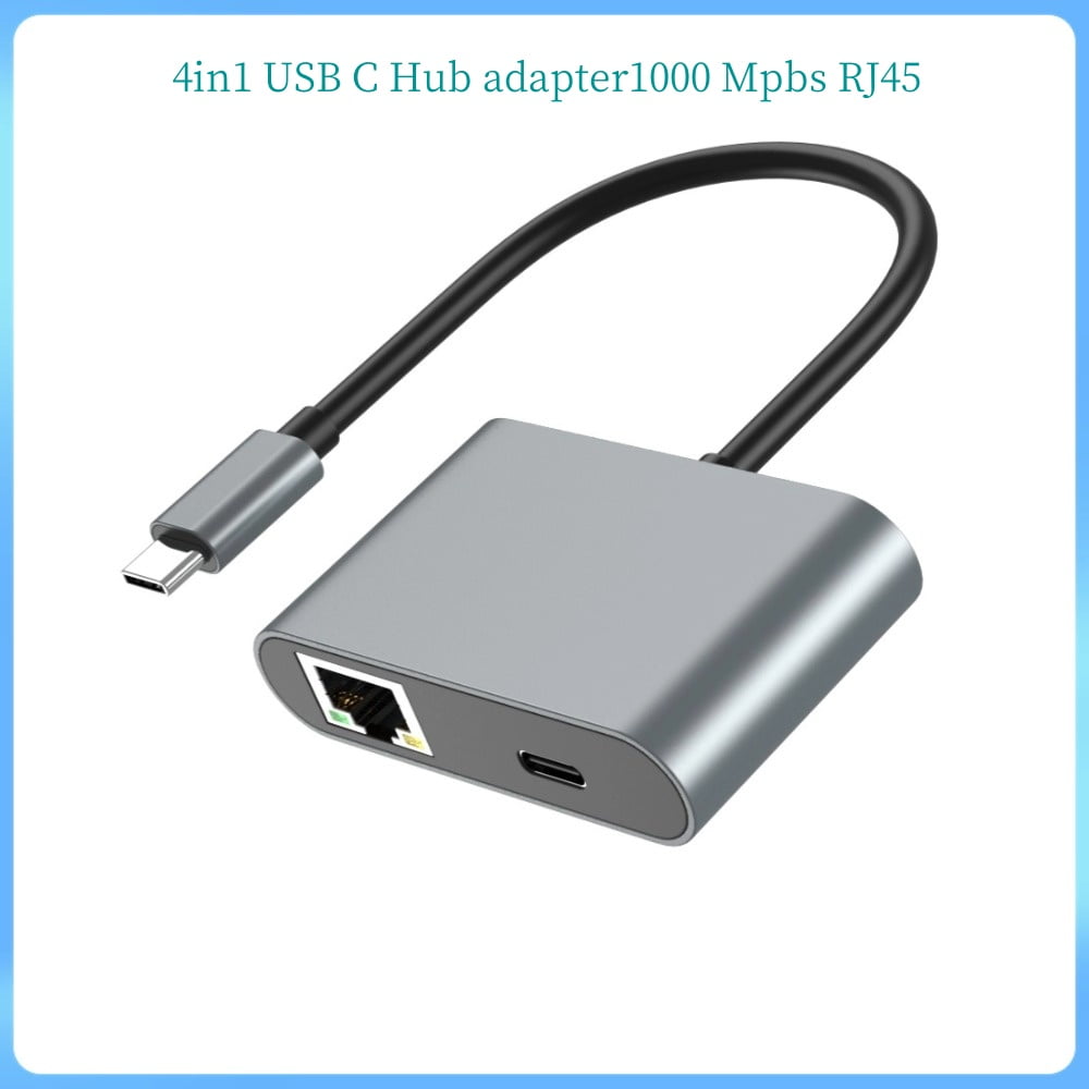 4in1 USB C to Ethernet Hub Network Adapter 1000 Mpbs RJ45 Gigabit ...