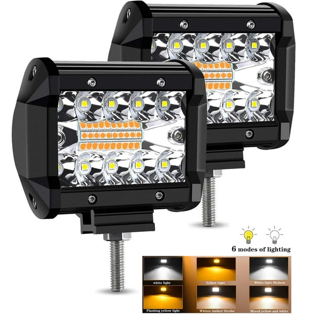 4inch Amber+White Lights Cubes 2pcs 72W 7200Lm High Intensity Triple ...