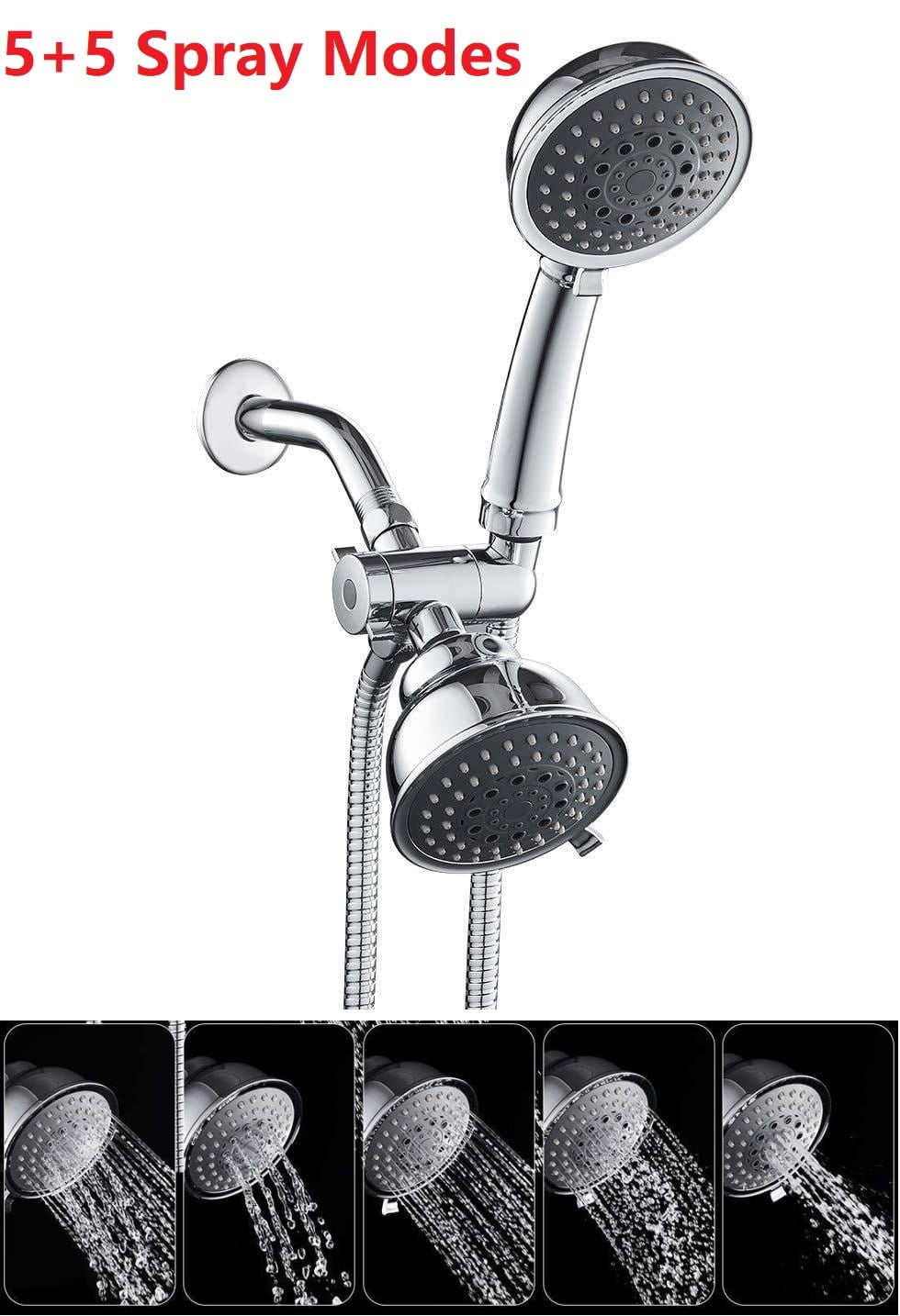 4inch Dual Shower Head 5+5 Spray Modes, 25 Setting High Pressure 2 in 1 ...