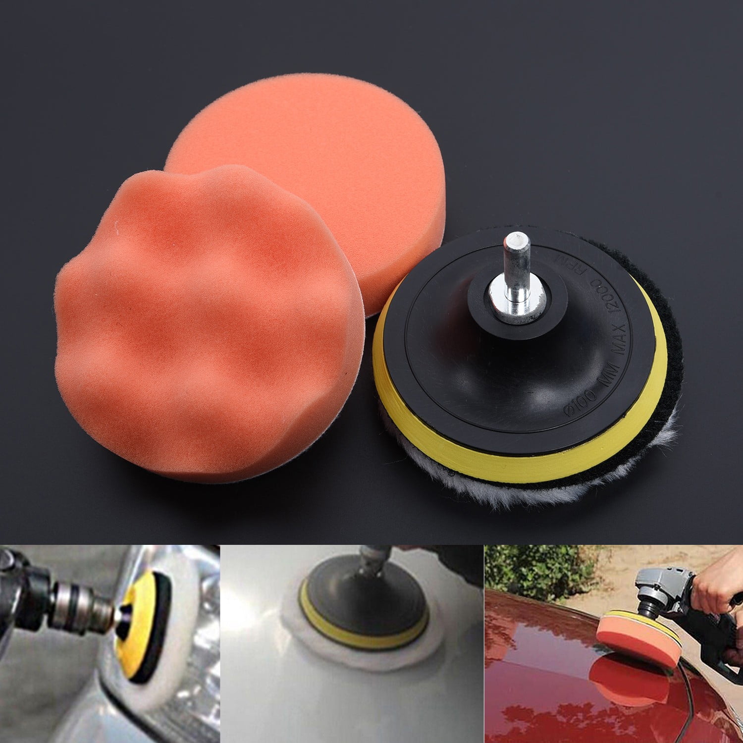 4inch Gross Polishing Buffing Pad Kit Tool &Drill Adapter Car Polisher ...