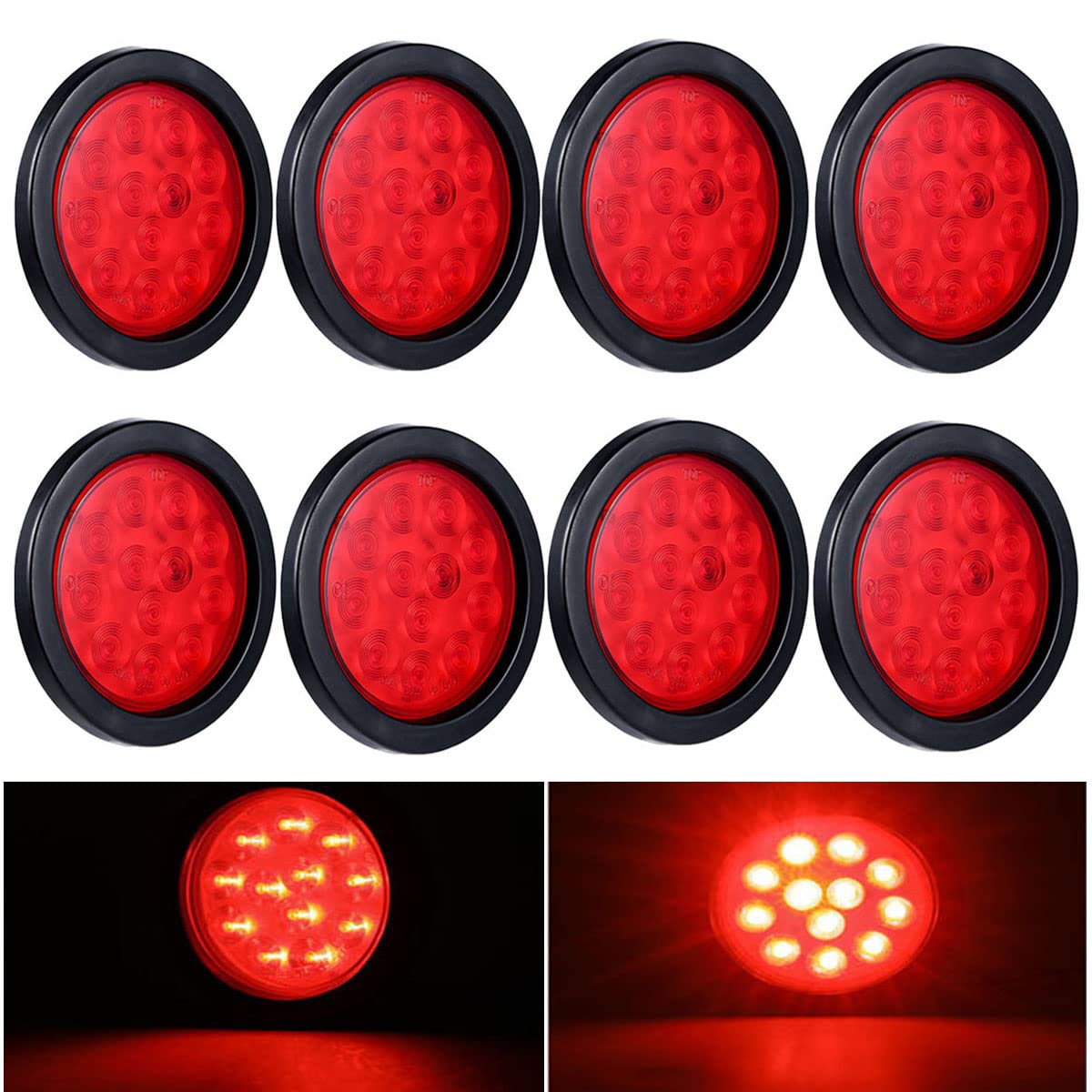 4inch Round Red LED KEF16 Trailer Tail Lights (Pack of 8) Grommet Plug ...