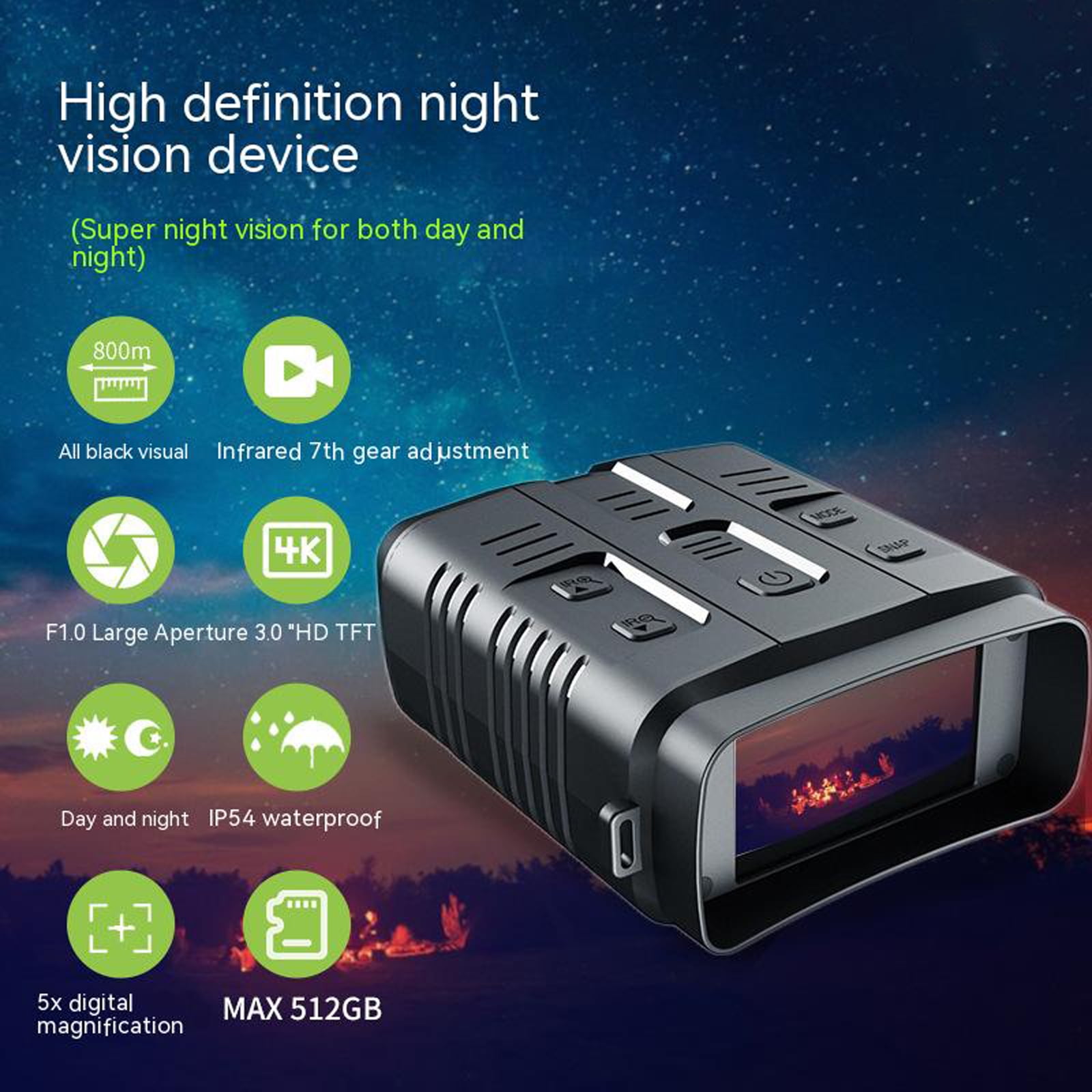 4k Night Vision Device Binoculars Visual Camera Video Infrared Night ...