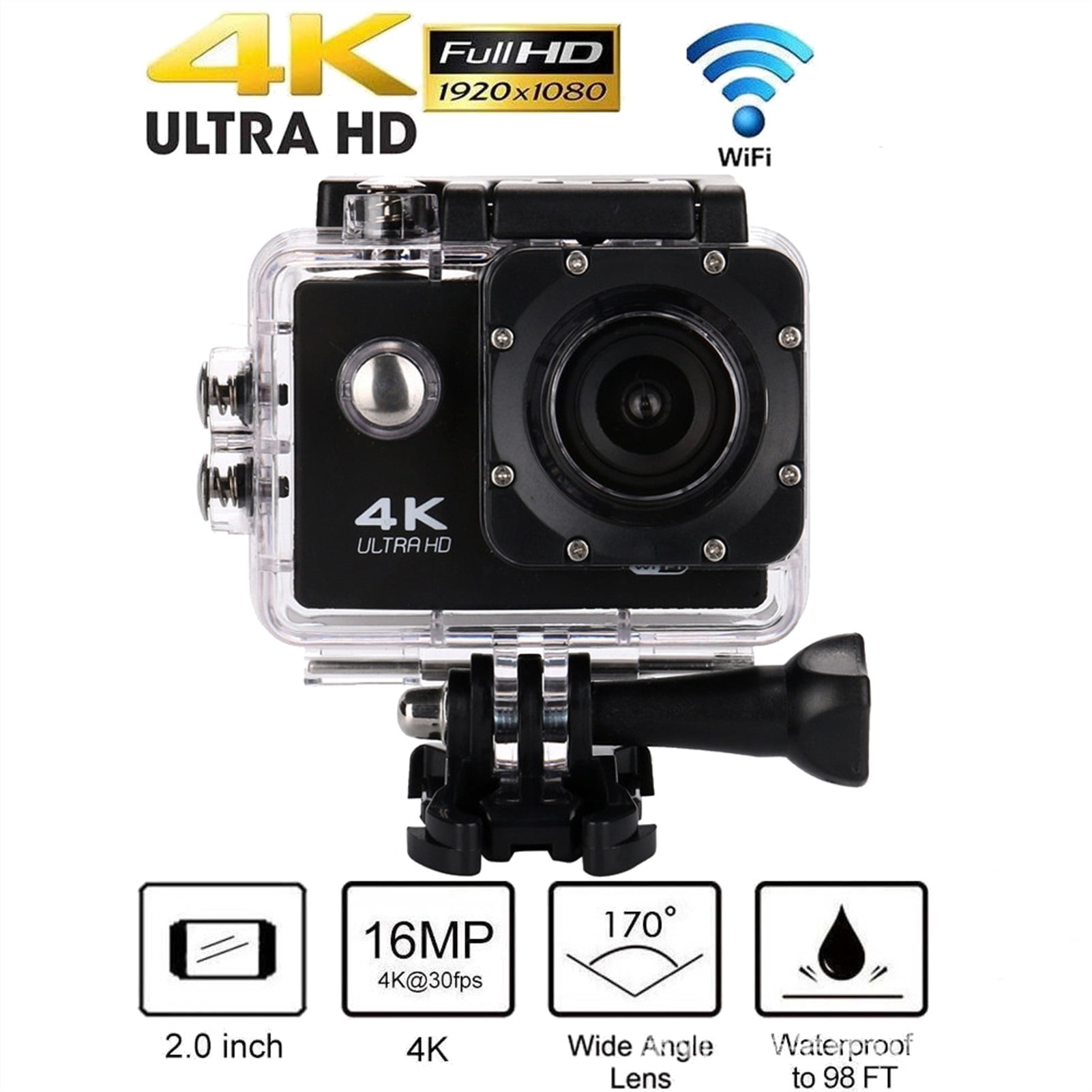 4k Ultra HD Mini Action Camera, 2.0" Screen WiFi Sports DV Camera ...