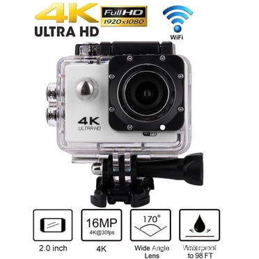 HD Action Camera 4K, 2 Inch Screen, 30M Waterproof Pro Helmet Camera ...